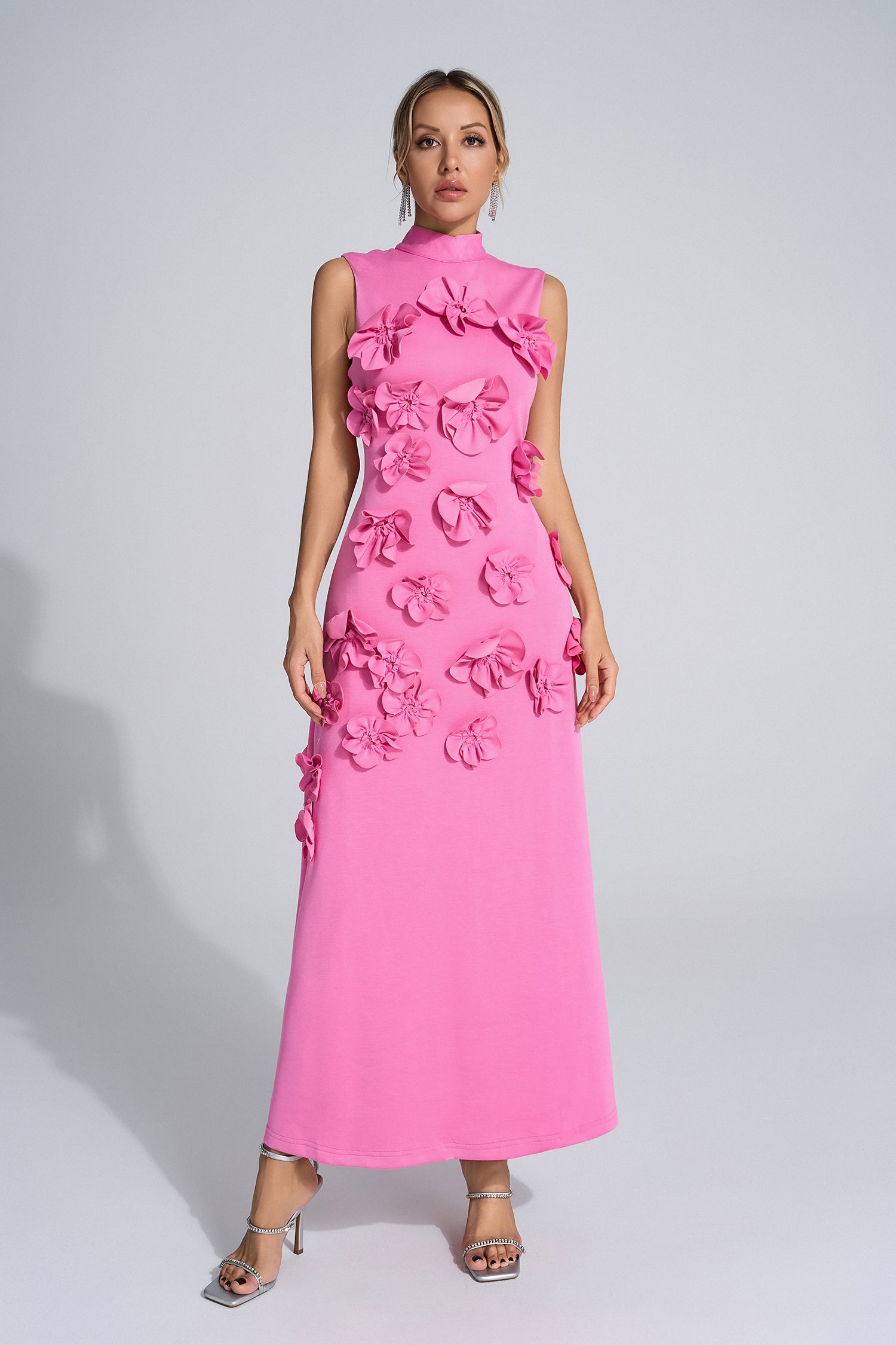 Liora Pink Rose Flower Maxi Dress